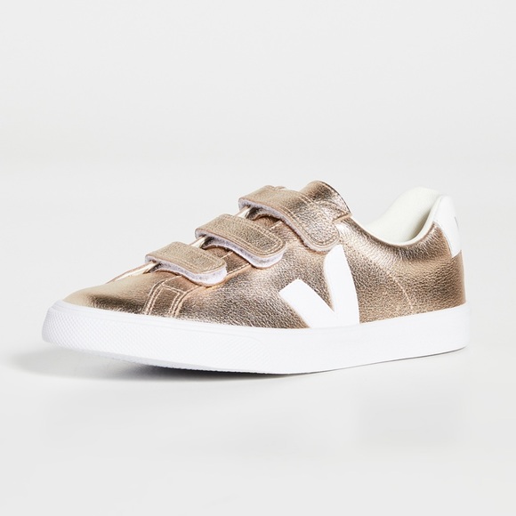 Veja | Shoes | Veja Recife Logo Platinewhite Gold Velcro Sneakers | Poshmark